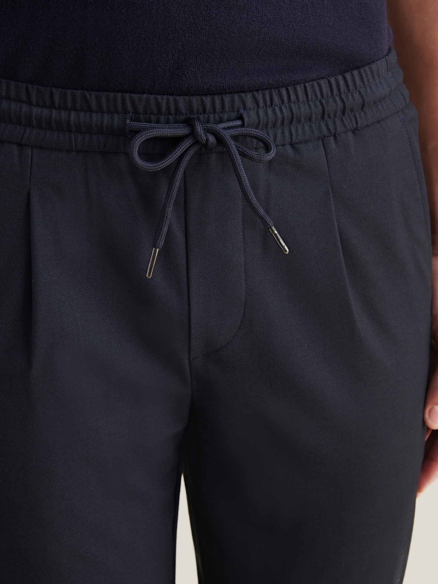 Peckham Rye Single Pleat Drawstring Trousers in Navy Blue